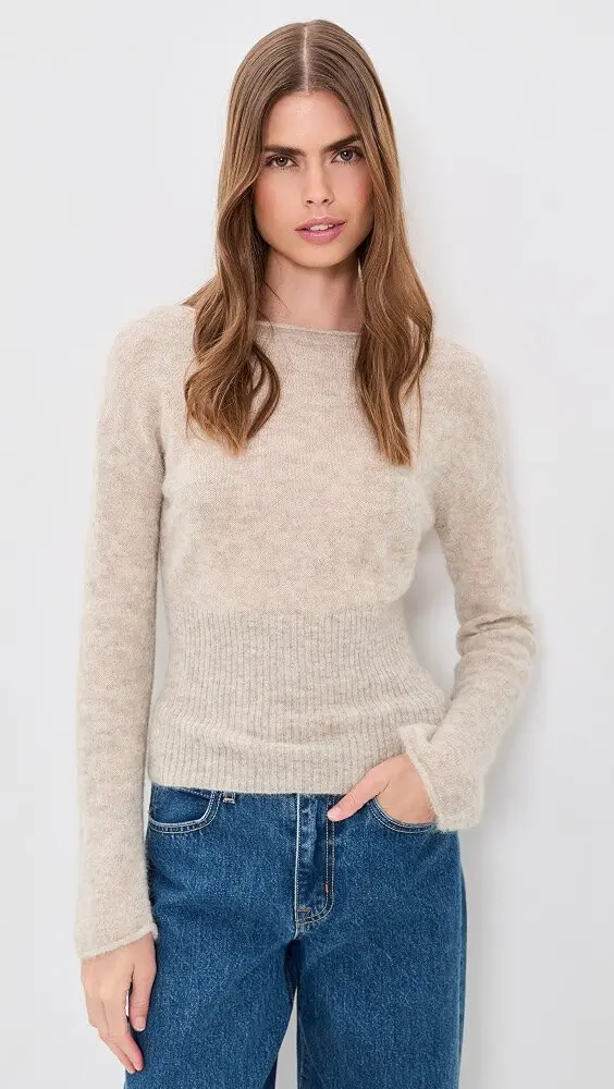REFORMATION Soren Sheer Alpaca Sweater Top - Barley