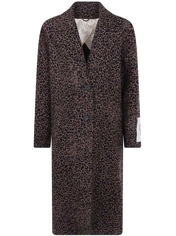 GOLDEN GOOSE Coat Faded Leopard Jacquard Wool "golden W`s Cocoon - Brown