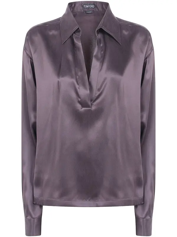 TOM FORD Polo Shirt Silk 100% "peach Feel Silk Satine - Brown