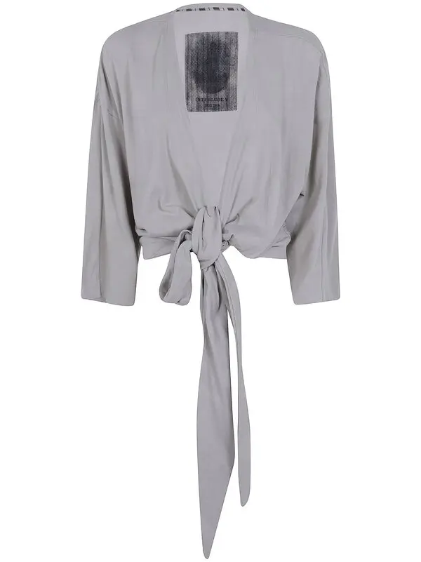 ZIGGY CHEN Jersey T-shirt With Tie Detail - Gray