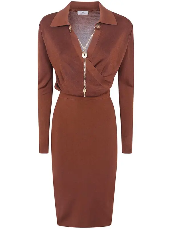 Elisabetta Franchi Dress Knitted Midi "am19s66e2 Fk3 Cigar - Brown