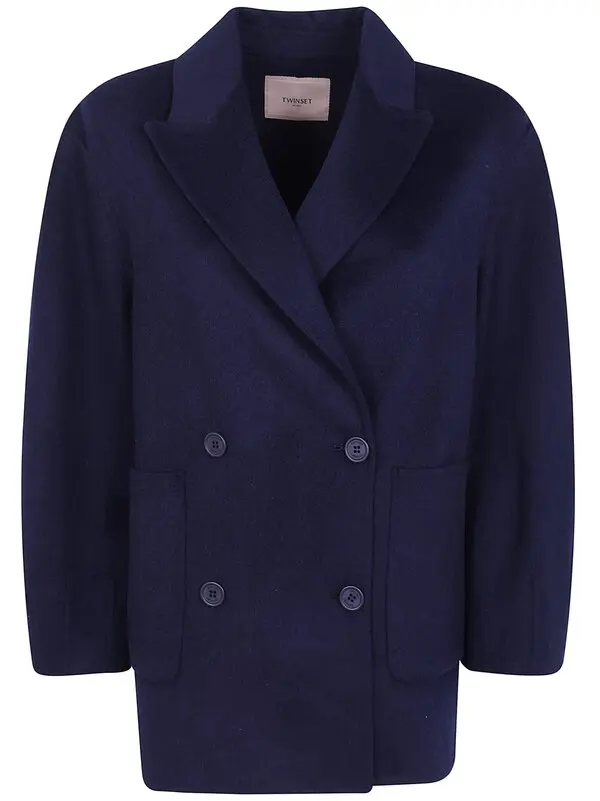 TWINSET Coat Double Breasted Peacoat - Blue