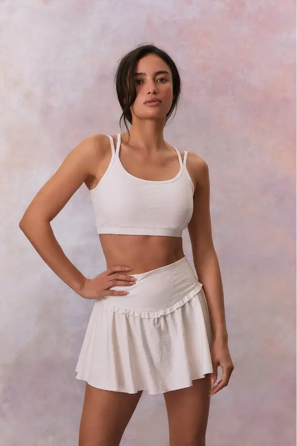 LoveShackFancy Aiden Bow Print Sports Bra - Cloud Dancer