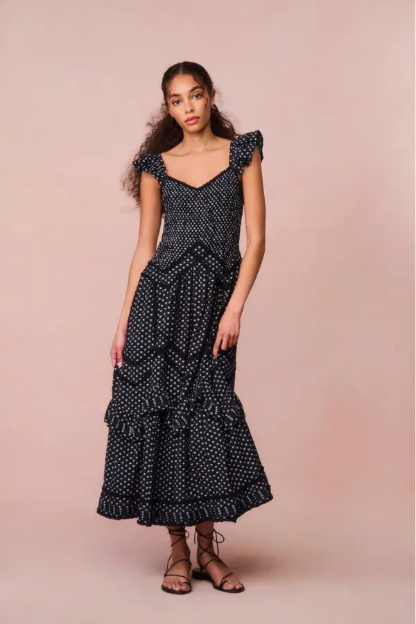 LoveShackFancy Brin Cotton Bow Dress - Midnight Snowfall