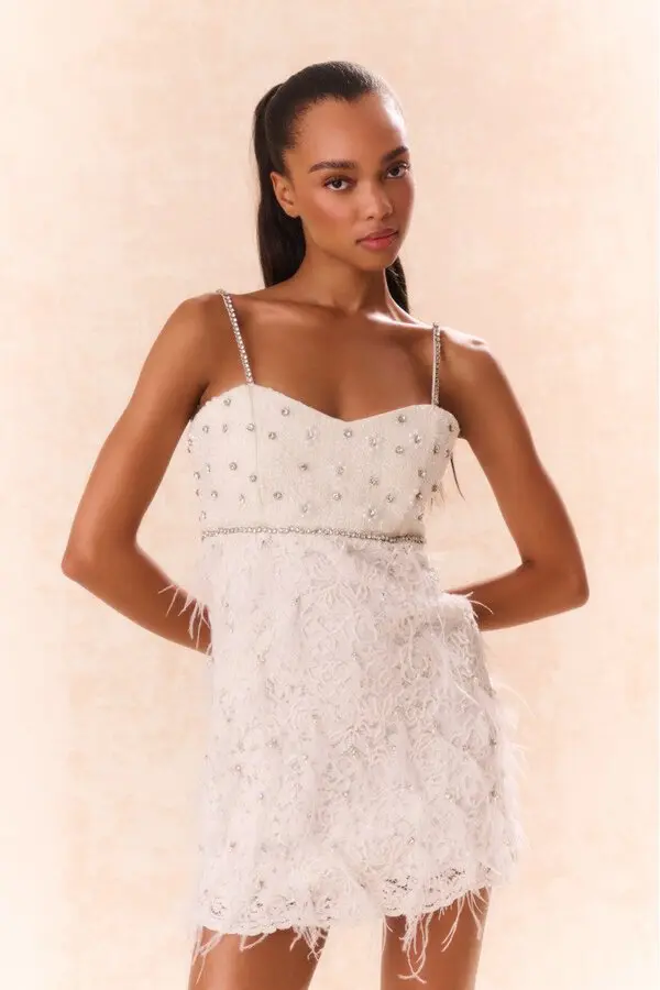 LoveShackFancy Brianne Beaded Mini Dress - Cream