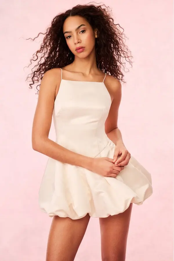 LoveShackFancy Jake Satin Mini Dress - Champagne