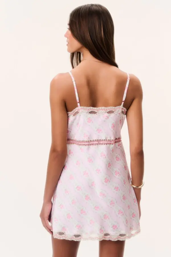 LoveShackFancy Nicoli Floral Satin Mini Slip Dress - Eucalyptus