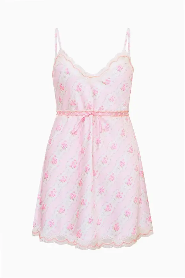 LoveShackFancy Nicoli Floral Satin Mini Slip Dress - Eucalyptus