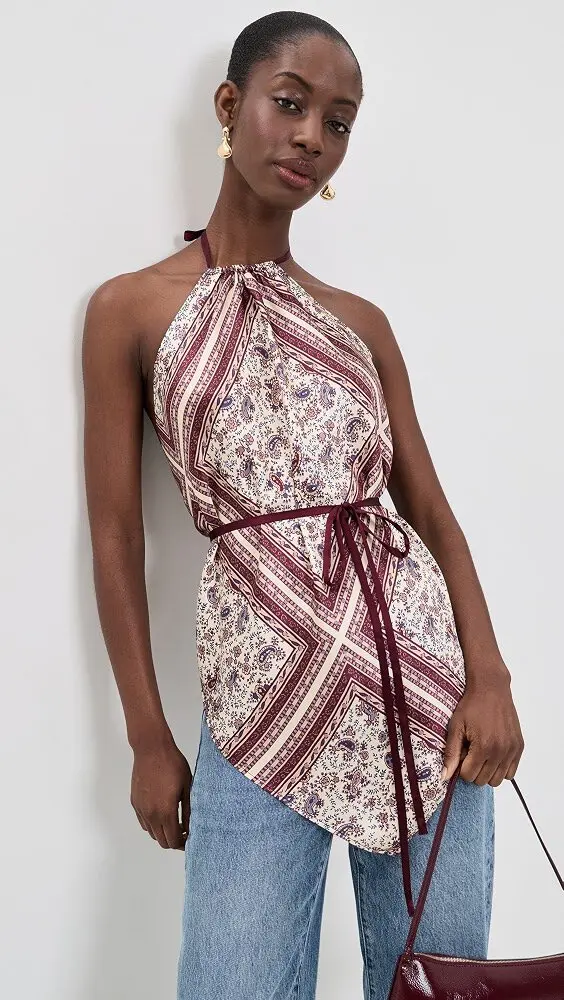 REFORMATION Una Silk Scarf Top - Amethyst