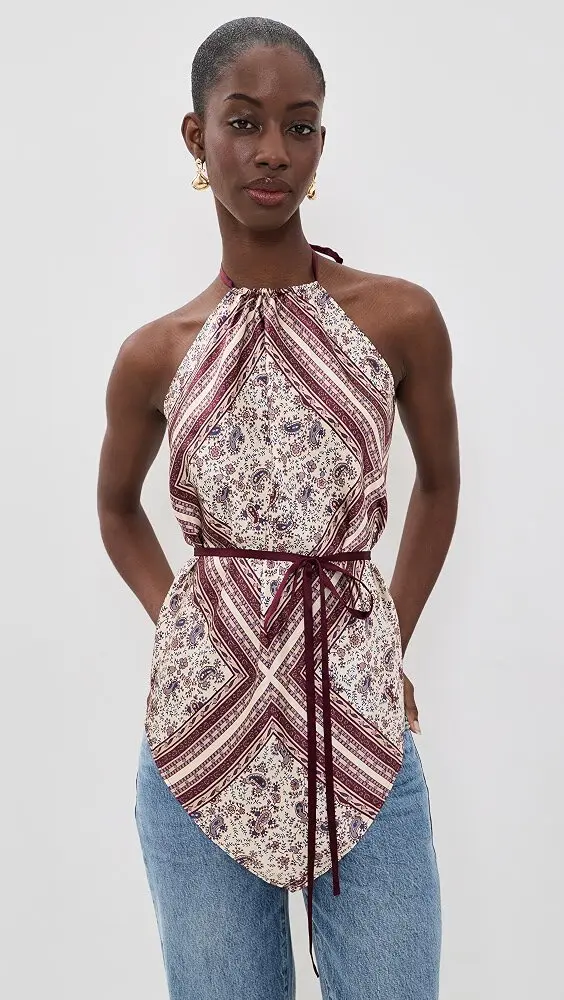 REFORMATION Una Silk Scarf Top
