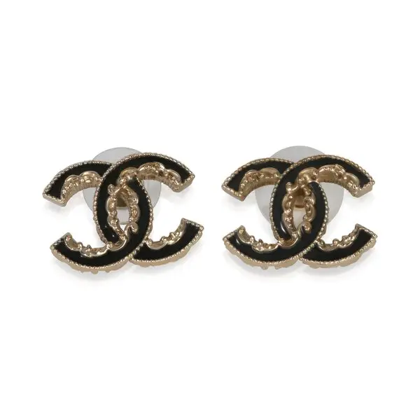 Chanel Gold-plated 2014 Black Enamel Cc Earrings - Gold_plated