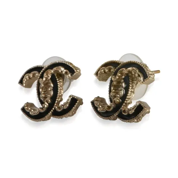Chanel Gold-plated 2014 Black Enamel Cc Earrings