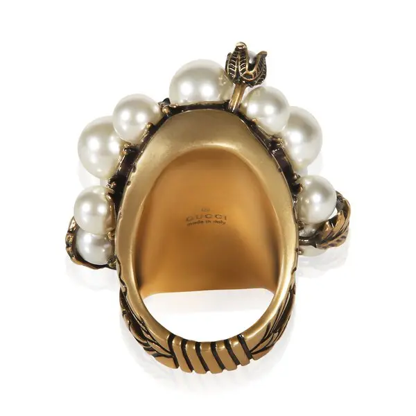 Gucci Gold-plated Crystal & Faux Pearl Ring