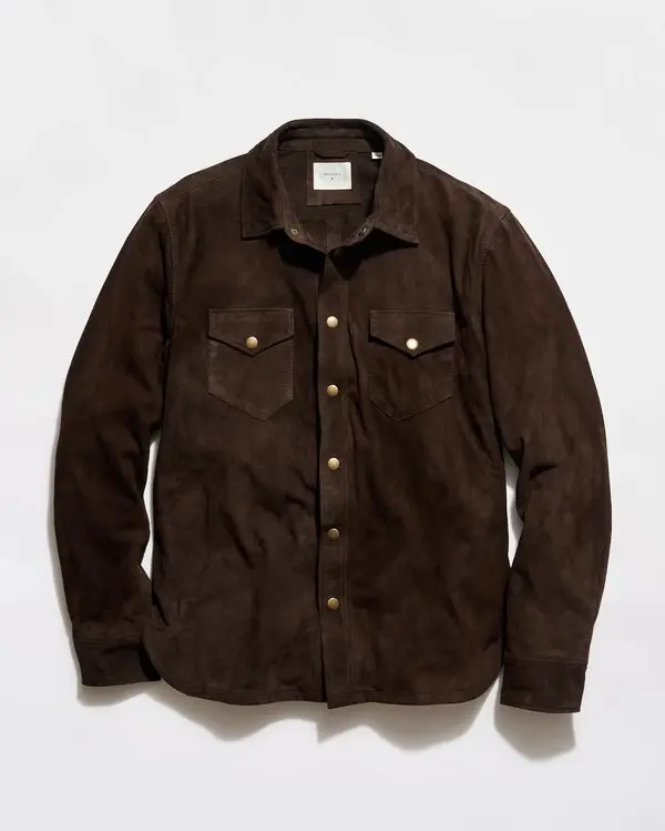 Billy Reid Savoy Suede Workshirt - Chocolate