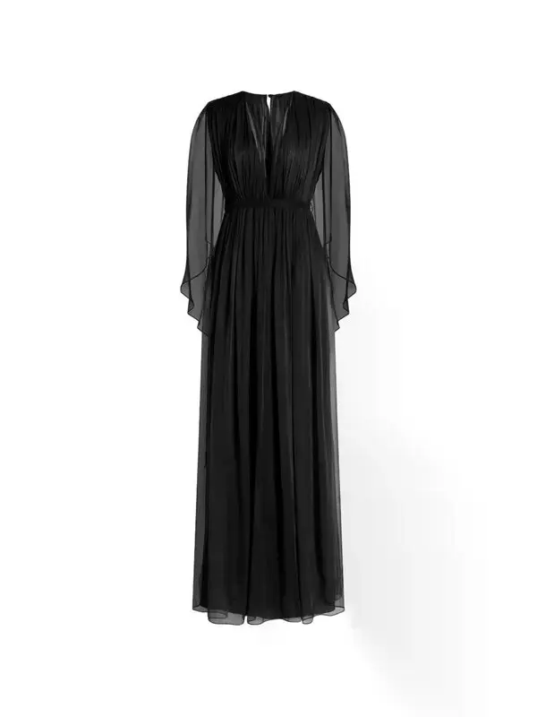 Alberta Ferretti V-neck Cape-sleeve Maxi Dress - Black