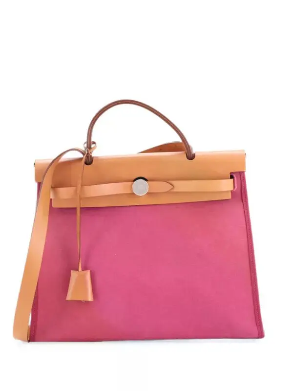 Hermès Herbag Zip Leather And Toile 31 Shoulder Bag - Pink