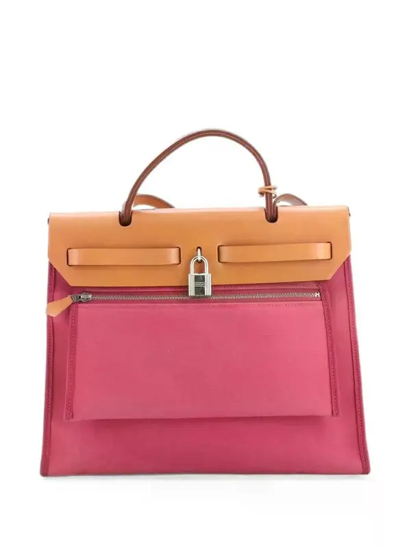 Hermès Herbag Zip Leather And Toile 31 Shoulder Bag - Pink