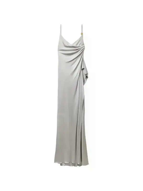 Versace Medusa-plaque Draped Gown - Grey