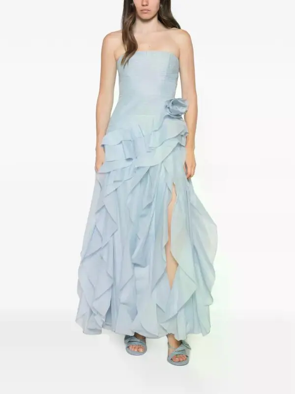 Aje Ruffled Strapless Dress - Blue