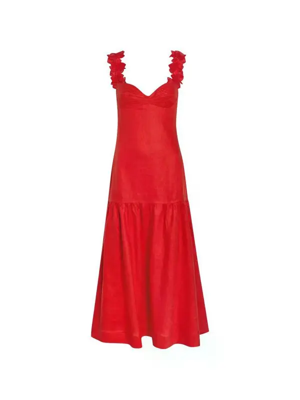 ANDRES OTALORA Maxi Ser Arte Floral-appliqué Tiered Dress - Red