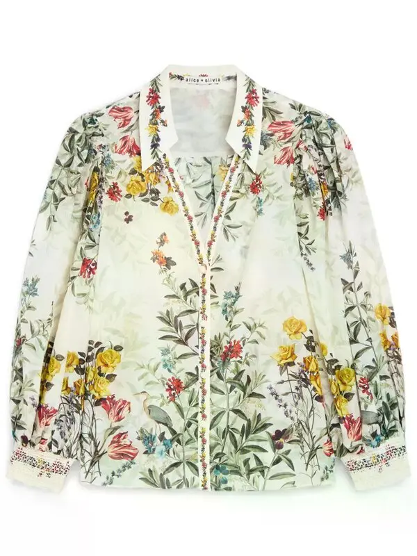 Alice + Olivia Floral-print Puff-sleeve Blouse
