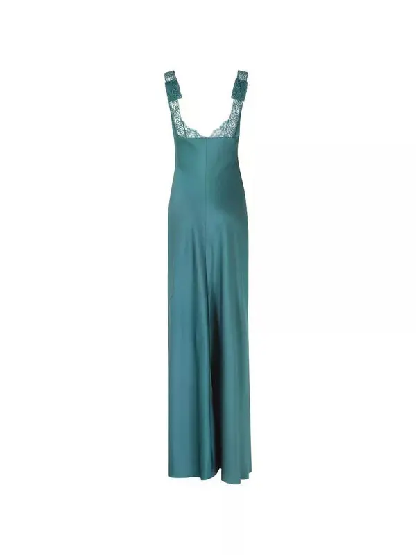 FORTE_FORTE Lace-trim Satin Maxi Dress - Blue