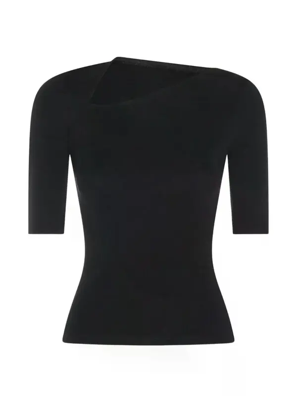 MAISON MARGIELA Ribbed Asymmetrical Neckline Top - Black