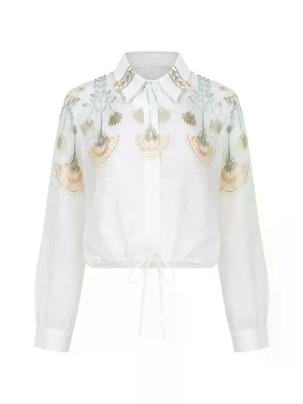 Greek Archaic Kori Papyrus-embroidered Drawstring Shirt - White