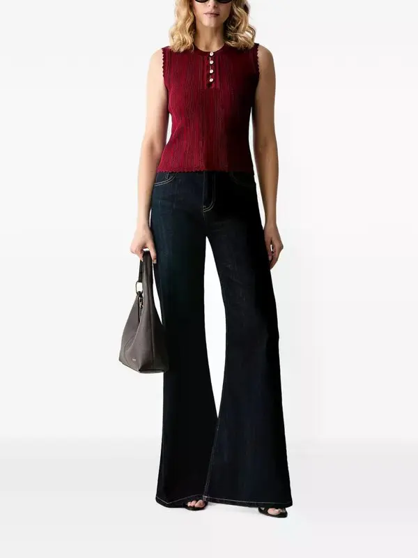 Guess Cable-knit Scalloped-edge Top - Red