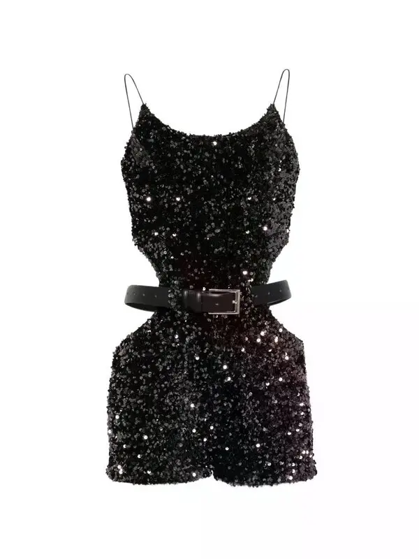 VESTIAIRE D'UN OISEAU LIBRE Starlight Sequin-embellished Cut-out Playsuit - Black