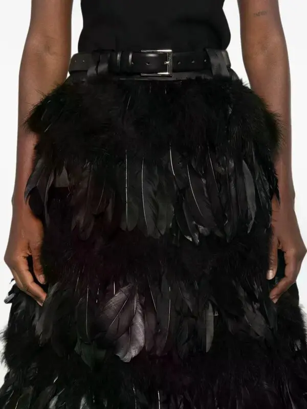 VESTIAIRE D'UN OISEAU LIBRE Feather-embellished Maxi Skirt