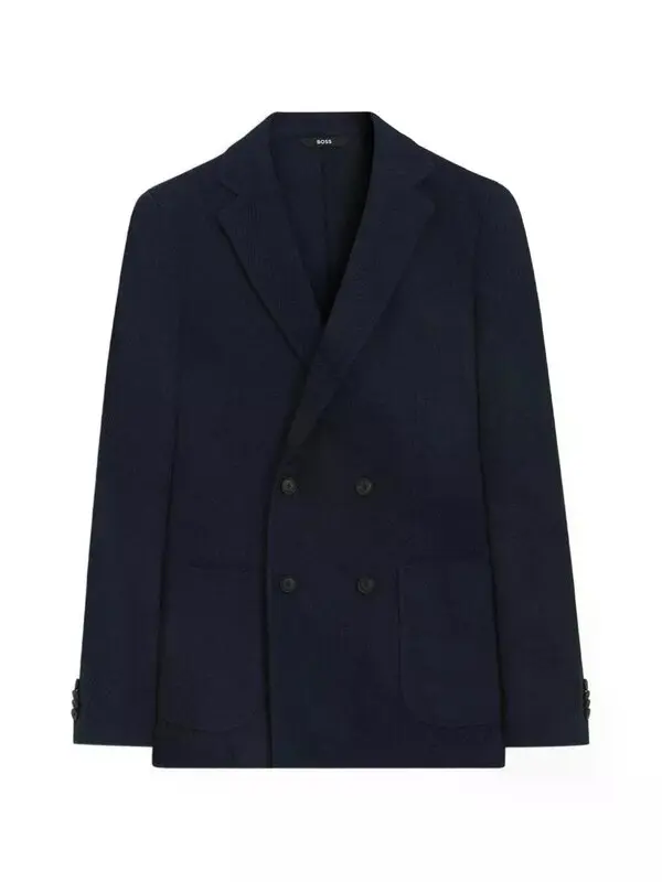 BOSS Hanry Double-breasted Slim-fit Blazer In Patterned Cotton