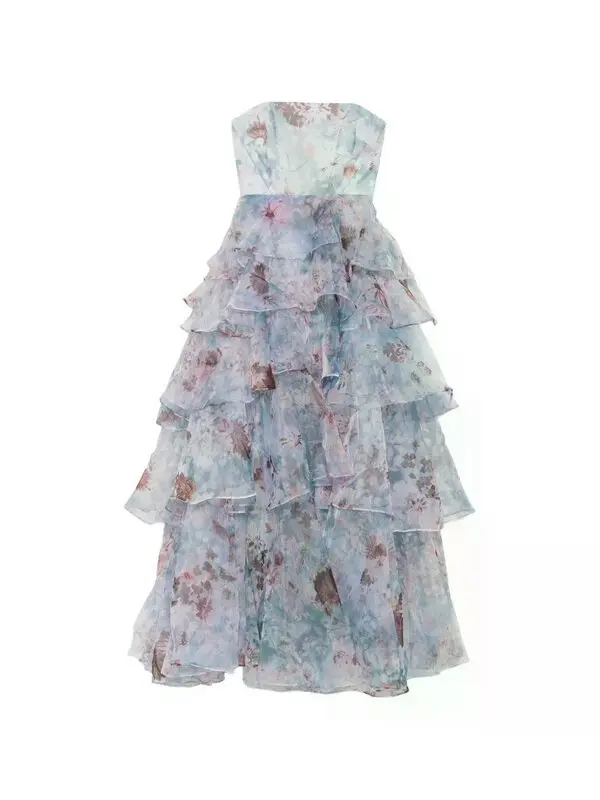 Aje Gabriella Tiered Floral-print Gown Maxi Dress - Blue