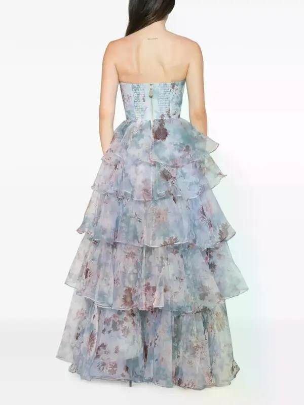 Aje Gabriella Floral Print Strapless Tiered Maxi Dress
