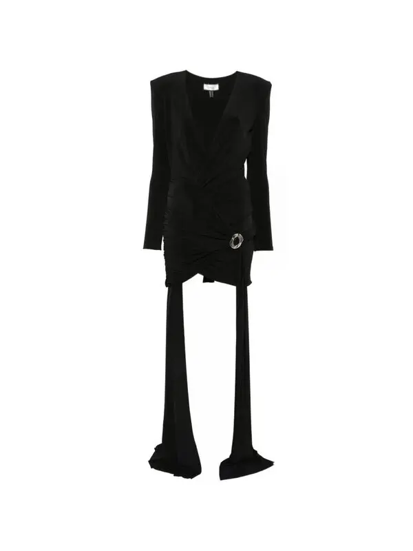 NISSA Ruched Draped Detail Dress - Black