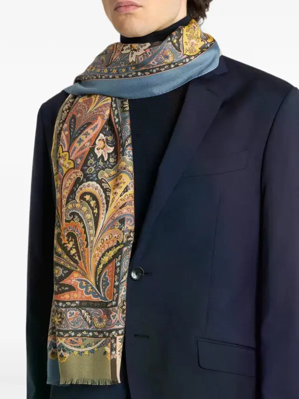 Etro Cashmere And Silk Scarf With Paisley Print - Blue