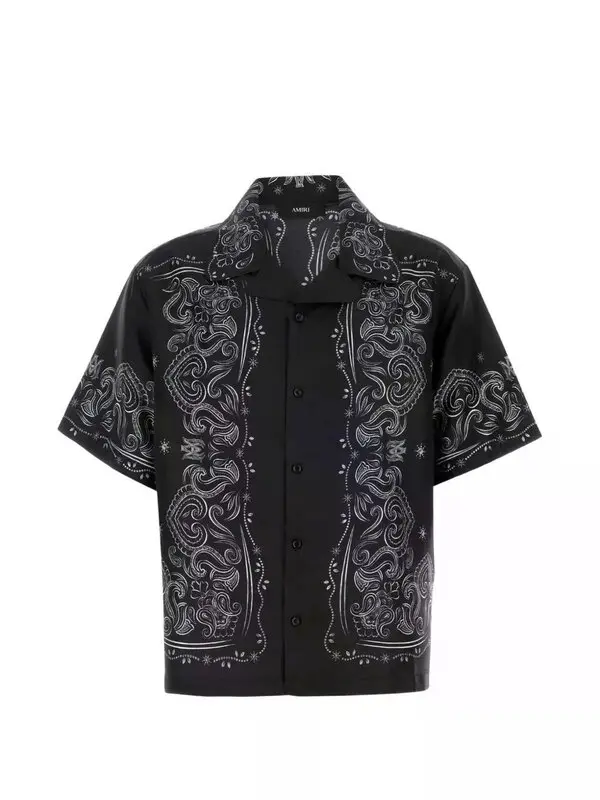 Amiri Bandana Paint Oversized Bowling Shirt - Black