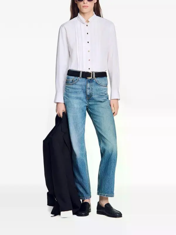 Sandro Ruffled-collar Pintuck-detail Shirt