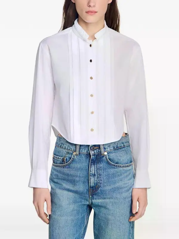 Sandro Ruffled-collar Pintuck-detail Shirt