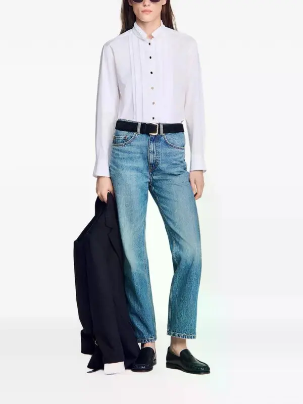 Sandro Pintucked Ruffled Collar Shirt - White