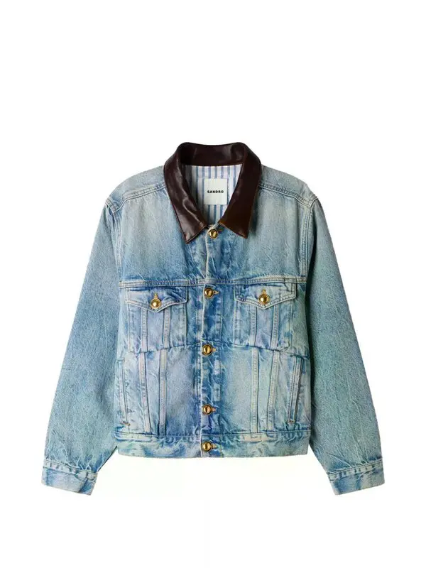 Sandro Leather-collar Button-up Denim Jacket