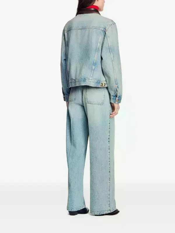 Sandro Leather-collar Button-up Denim Jacket - Blue