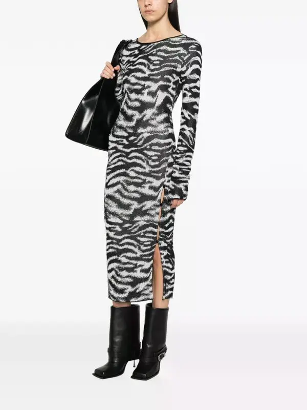 Attico Zebra Print Long Sleeve Midi Dress - Black