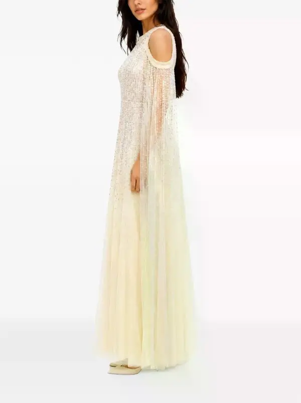 NEEDLE & THREAD Moonlight Sequin-embellished Cape-sleeve Maxi Dress - Neutrals
