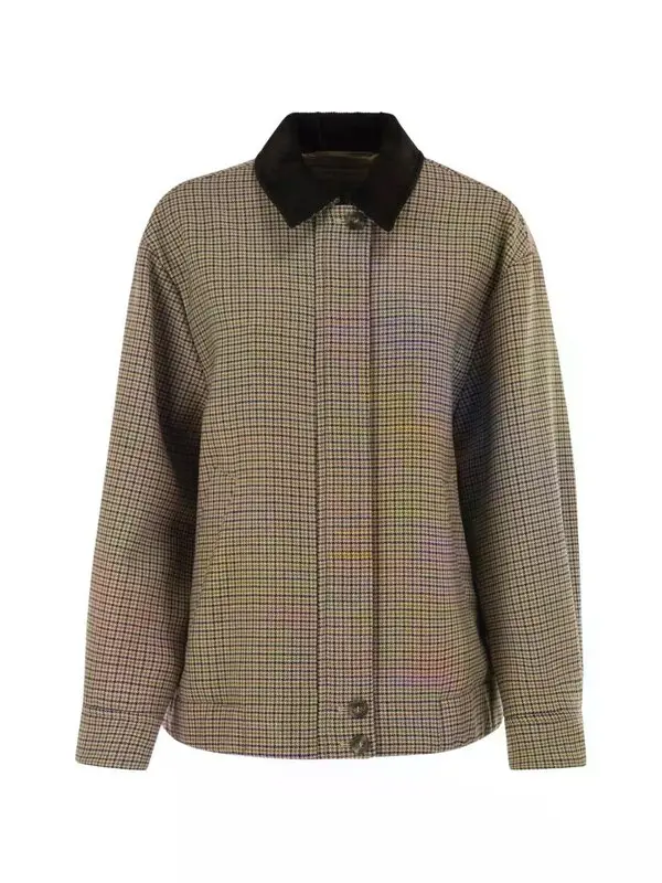 Max Mara Houndstooth Wool Jacket With Corduroy Collar - Brown