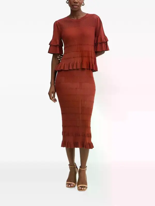 TWINSET Ruffled Pointelle-knit Midi Skirt - Red