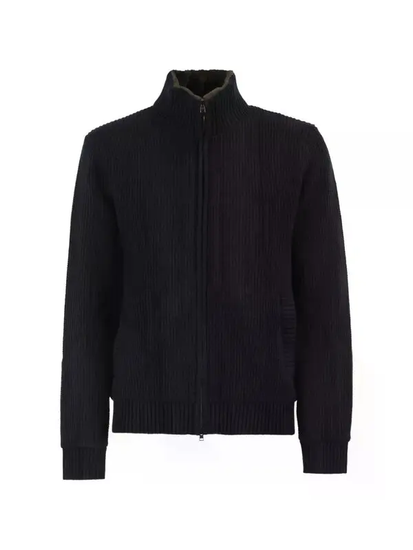 Herno Zip-up Textured-knit Sweater - Blue