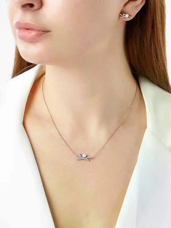 Yoko London 18k Rose Gold Pearl And Diamond Necklace