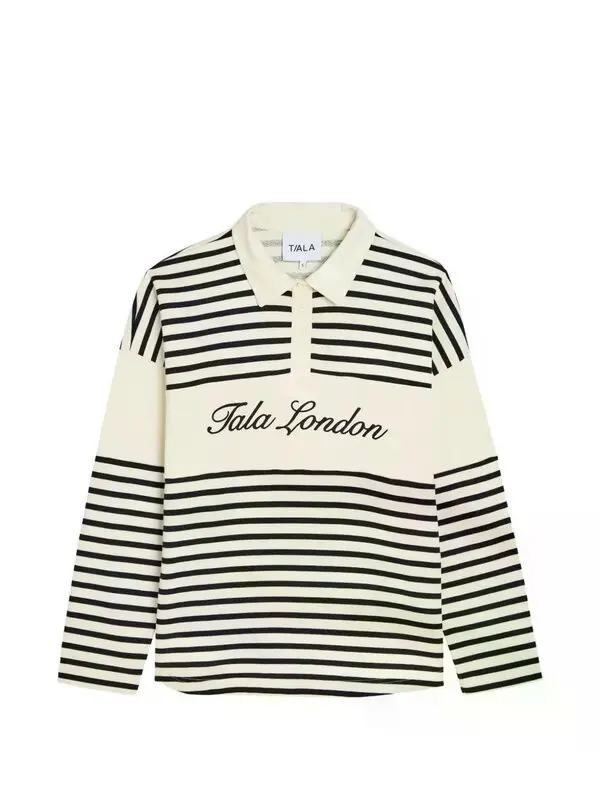 TALA Striped Long-sleeve Polo Shirt - Neutrals