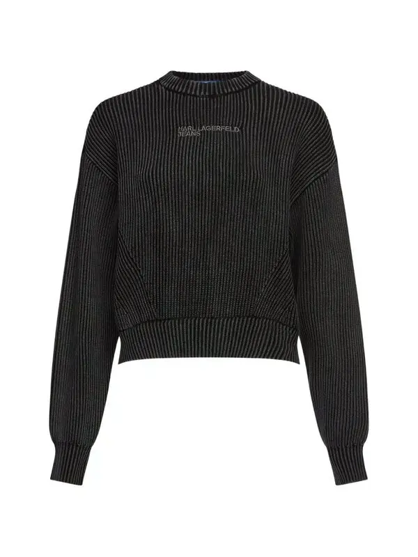 Karl Lagerfeld Logo Embroidered Ribbed Knit Sweater - Black